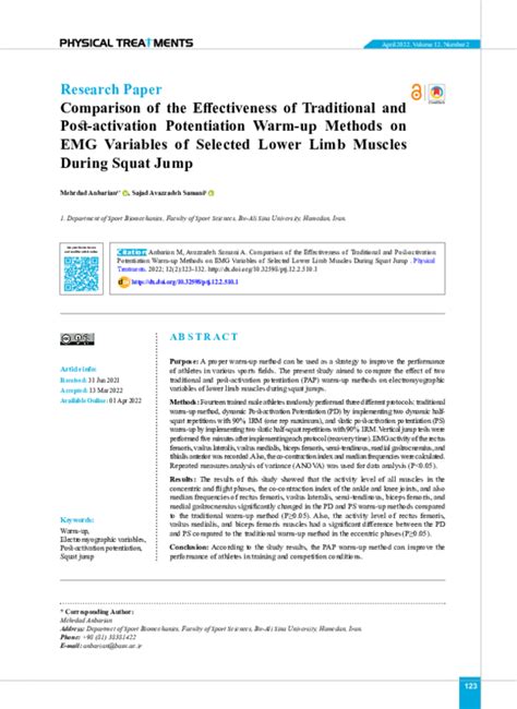 Pdf Comparison Of The Effectiveness Of Traditional And Post Activation Potentiation Warm Up