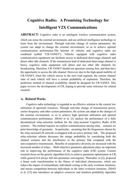 Pdf Cognitive Radio：a Promising Technology For Intelligent V2x