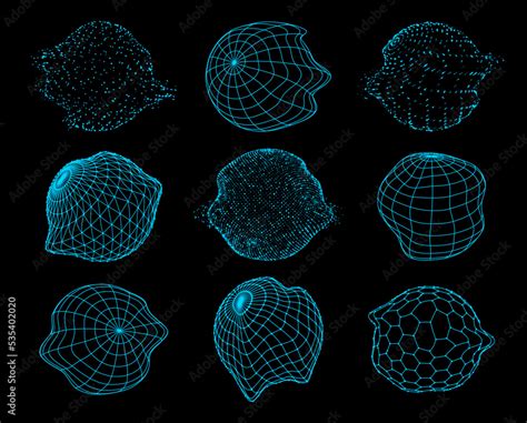 Futuristic Sphere Shapes 3d Globe Wireframe With Abstract Grid Vector Circle Ball Mesh