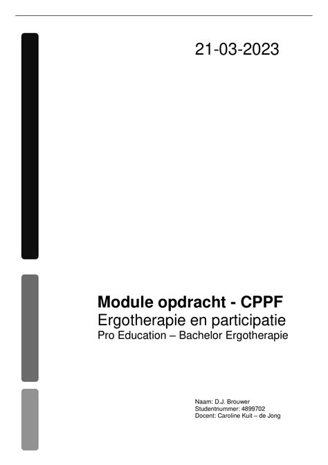 Module Opdracht Ergotherapie En Participatie Uitwerking Volgens Het Cppf Ergotherapie En