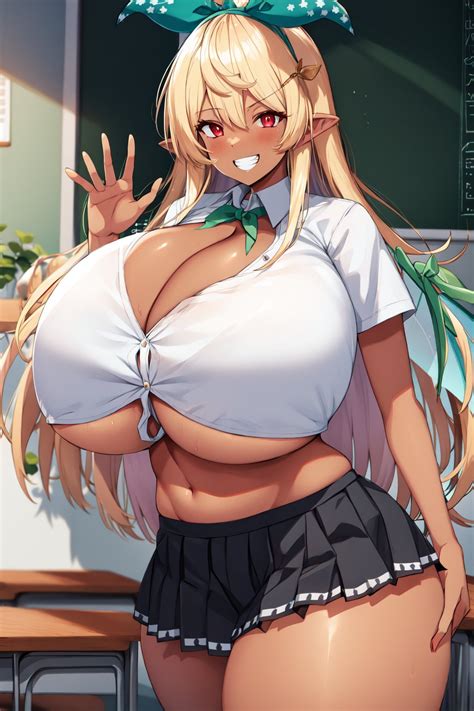 Rule 34 Ai Generated Alternate Breast Size Alternate Skin Color Black Skirt Blackboard Blonde