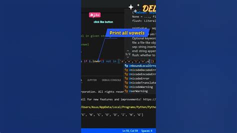 1 Line Needed To Print Vowels 😎 ️ Python Coding Programming Youtube