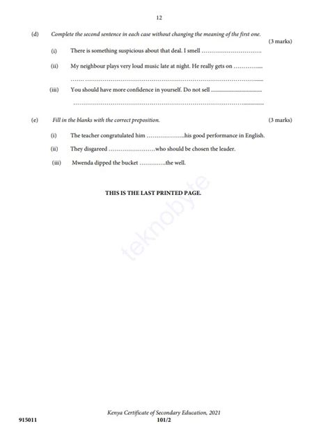 KCSE Sample Paper