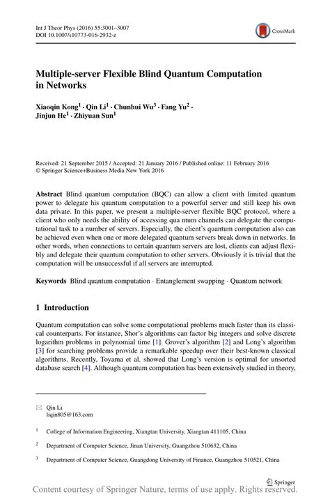 Multiple Server Flexible Blind Quantum Computation In Networks Request Pdf
