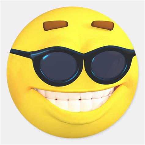 Happy 3d Effect Emoji With Sunglasses Classic Round Sticker Zazzle Emoji Funny Emoji Faces