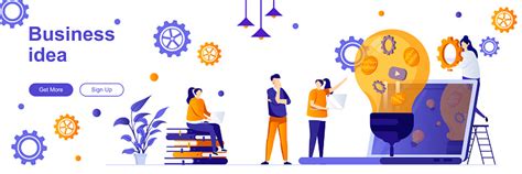 사람 캐릭터가 있는 비즈니스 아이디어 랜딩 페이지입니다 시작 프로젝트 창립 웹 배너 아이디어 생성 및 개발 벡터 일러스트레이션 바닥글 디자인 요소에 대한 스톡 벡터 아트 및