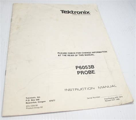 Tektronix 070 1594 00 Model P6053b Probe Manual Bmi Surplus