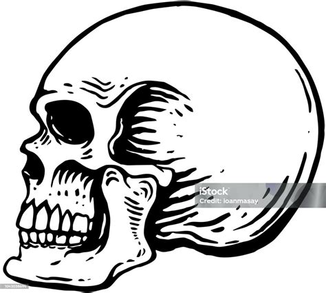 흰색 바탕에 그려진된 인간의 두개골 그림을 손 레이블 상징 기호 포스터 T셔츠를 위한 디자인 요소입니다 건강관리와 의술에 대한 스톡 벡터 아트 및 기타 이미지 Istock