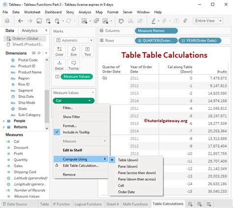 tableau table calculations