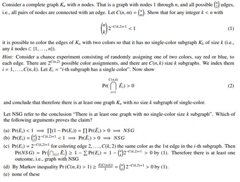 Solved Consider A Complete Graph K With N Nodes That Is A Chegg Com