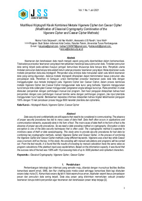 Pdf Modifikasi Kriptografi Klasik Kombinasi Metode Vigenere Cipher Dan Caesar Cipher