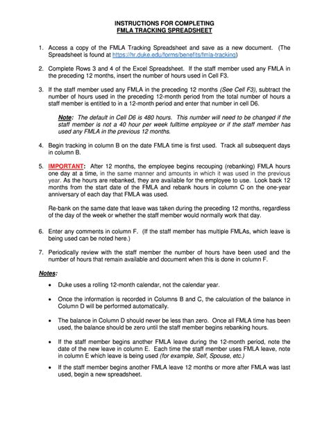 Fillable Online Fmla Tracking Spreadsheet Fax Email Print Pdffiller