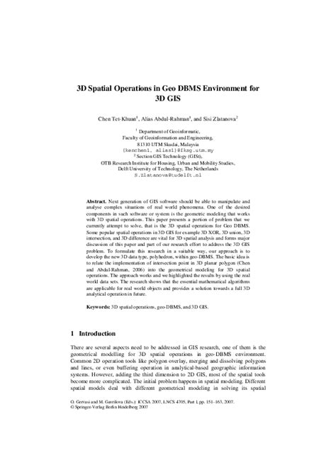 Pdf 3d Spatial Operations In Geo Dbms Environment For 3d Gis