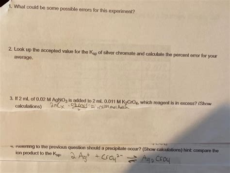 Solved Experiment 8 The Solubility Product Constant Ksp