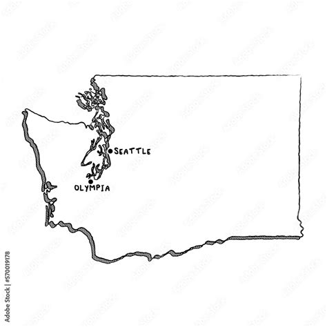 Vector Hand Drawn Map Of Washington State Wa With Main Cities Us