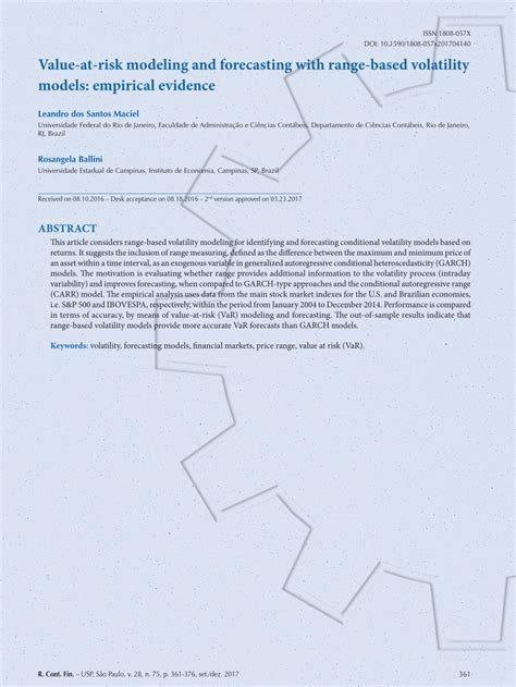 Pdf Value At Risk Modeling And Forecasting With Range Based Volatility Models Empirical Evidence