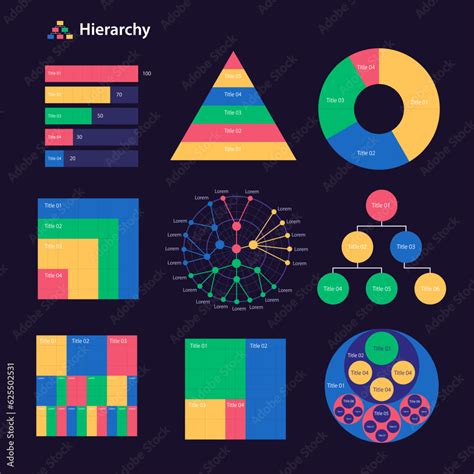 Hierarchy Infographic Chart Design Template Set For Dark Theme Visual