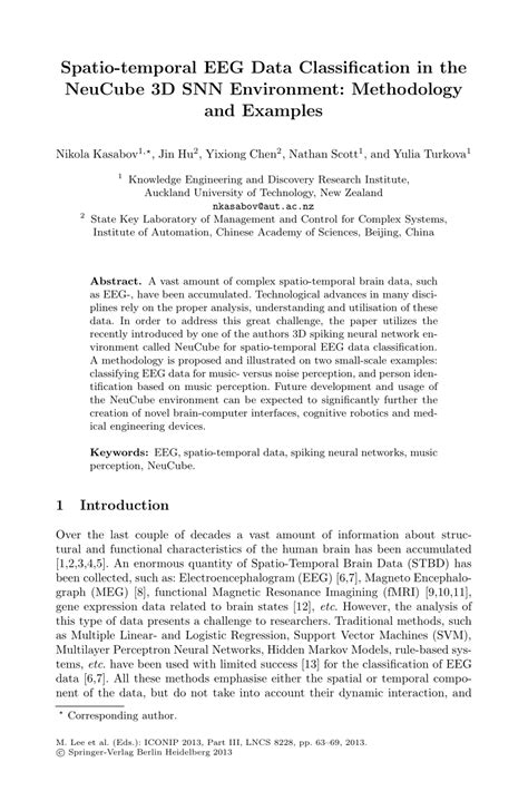 Pdf Spatio Temporal Eeg Data Classification In The Neucube 3d Snn Environment Methodology And