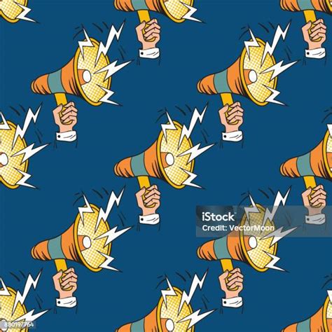 스피커 만화 팝 아트 복고 스타일 확성기 원활한 패턴 배경 디자인 벡터 일러스트 레이 션 개념에 대한 스톡 벡터 아트 및 기타 이미지 개념 기업 재무와 산업 녹음