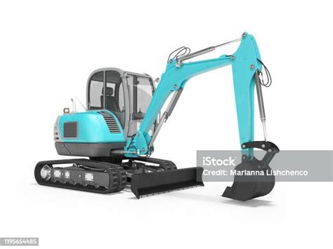 그림자와 흰색 배경에 버킷 3d 렌더링 크롤러에 유압 Mechlopatoy와 건설 기계 파란색 굴삭기 금속에 대한 스톡 사진 및 기타 이미지 Istock