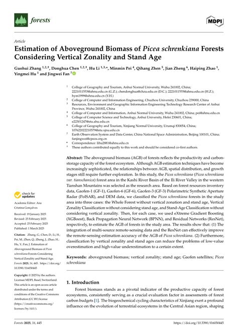 Pdf Estimation Of Aboveground Biomass Of Picea Schrenkiana Forests Considering Vertical