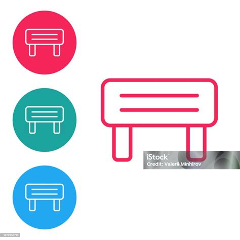 빨간색 라인 사우나 나무 벤치 아이콘 흰색 배경에 격리 원 버튼에 아이콘을 설정합니다 벡터 0명에 대한 스톡 벡터 아트 및 기타 이미지 Istock