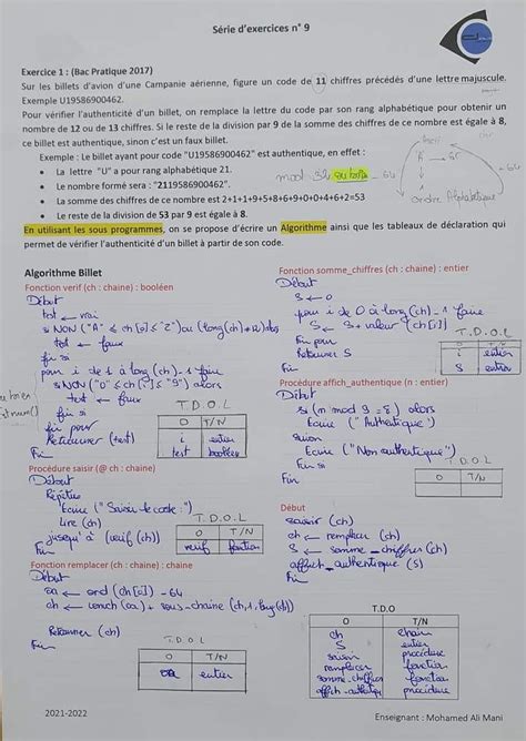 Tn ♥️♥️séries De Revision Algo Et Python Pour