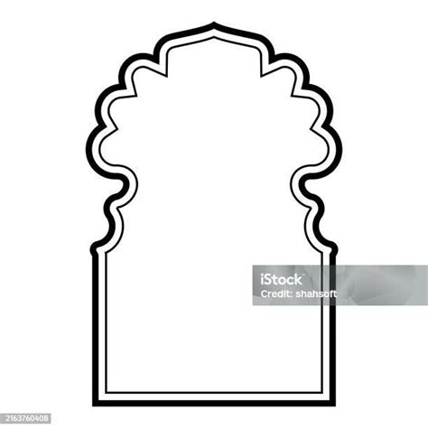 이슬람 아치 디자인 이중선 개요 선형 블랙 스트로크 실루엣 디자인 픽토그램 기호 시각적 일러스트 레이 션 0명에 대한 스톡 벡터