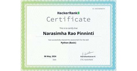 Narasimha Rao Pinninti On Linkedin Hackerrank Skill Certificate