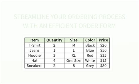 Streamline Your Ordering Process With An Efficient Order Form Excel