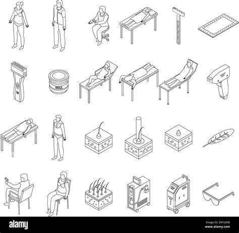 Laser Hair Removal Icons Set Isometric Set Of Laser Hair Removal Vector Icons Outline On White