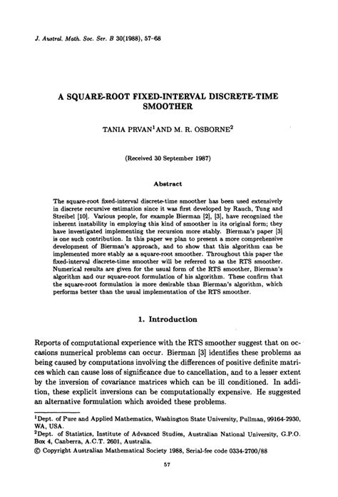 pdf a square root fixed interval discrete time smoother