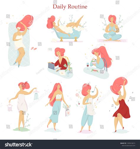 Woman Daily Routine Set Female Character Stock Vector Royalty Free Shutterstock