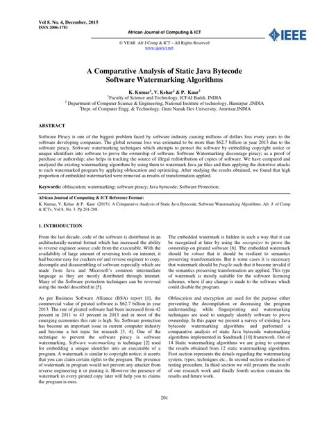pdf a comparative analysis of static java bytecode software watermarking algorithms