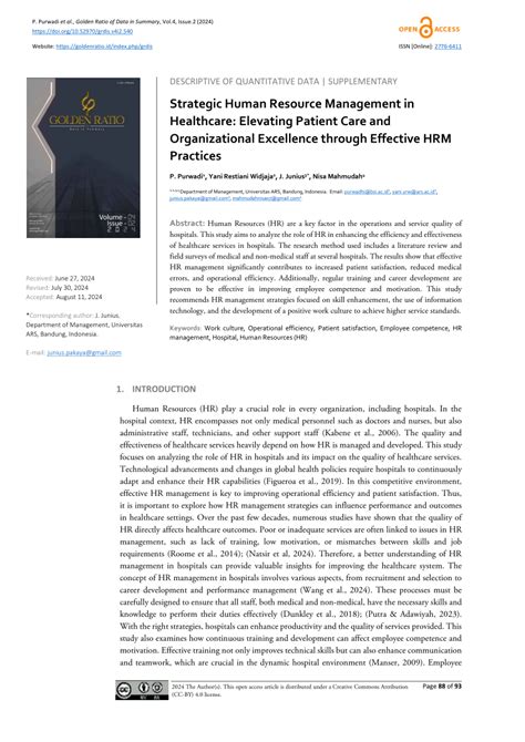 Pdf Strategic Human Resource Management In Healthcare Elevating Patient Care And