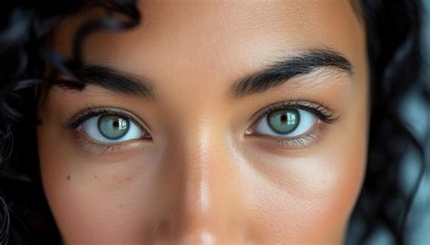 Closeup Portrait Of A Womans Face With Intense Green Eyes Premium Ai