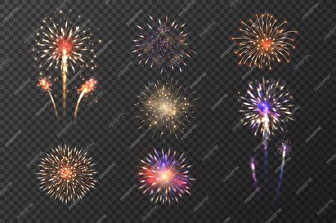 Premium Vector Vector Realistic Festive Firework Bursting Fireworks Sparkling Icon Set