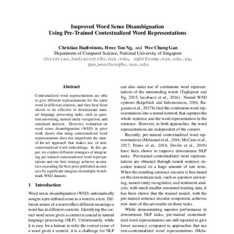 Improved Word Sense Disambiguation Using Pre Trained Contextualized Word Representations Acl