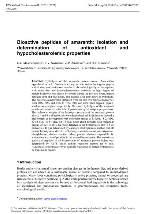 Pdf Bioactive Peptides Of Amaranth Isolation And Determination Of Antioxidant And