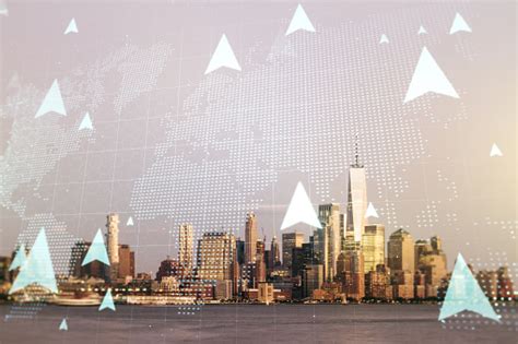 맨해튼 사무실 건물 배경 Gps 추적 및 네비게이션 개념에 추상 가상 지리적 위치지도 스케치 이중 노출 0명에 대한 스톡 사진 및 기타 이미지 Istock