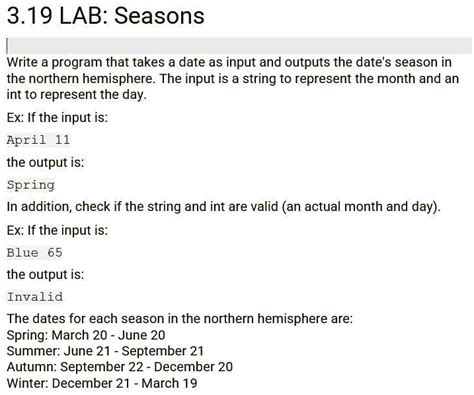 Solved 319 Lab Seasons Write A Program That Takes A Date As Input
