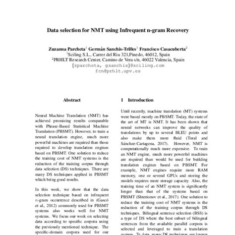 Data Selection For Nmt Using Infrequent N Gram Recovery Acl Anthology