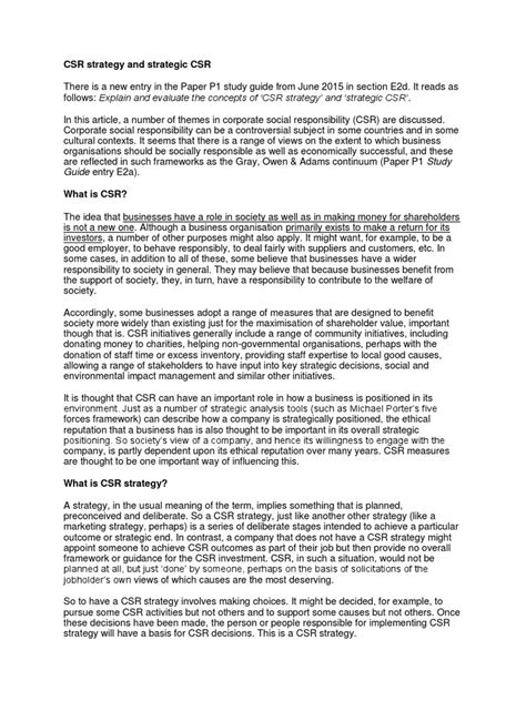 Csr Strategy And Strategic Csr Corporate Social Responsibility Strategic Management