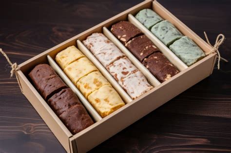 Protein Bars Assorted In A Wooden Box Stock Illustration Illustration