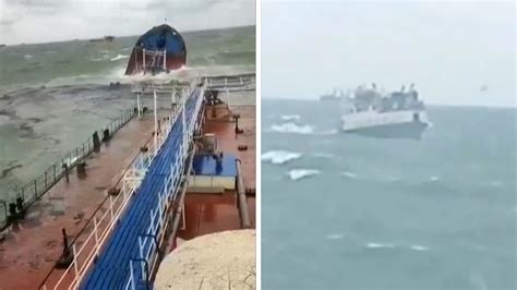 Video Appears To Show Russian Cargo Ship Split In Two Sinking Near