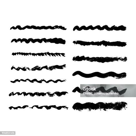 아크릴 페인트와 하드 브러쉬 그린 웨이브 블랙 라인 손 그리기 디자인 요소입니다 벡터 잉크 스트로크입니다 개체 그룹에 대한 스톡 벡터 아트 및 기타 이미지 Istock