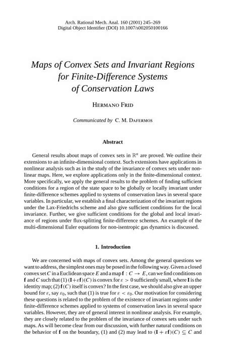 Pdf Maps Of Convex Sets And Invariant Regions¶for Finite Difference Systems¶of Conservation