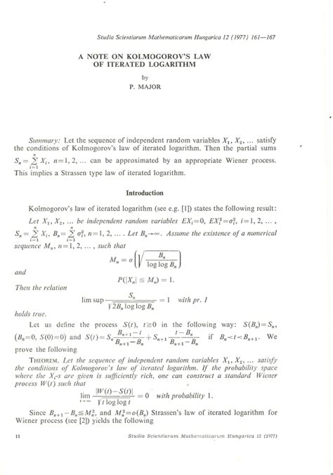 Pdf A Note On Kolmogorovs Law Of Iterated Logarithm