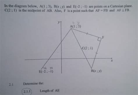 Solved In The Diagram Below A1 3 Bxy And E 2 1 Are Points On
