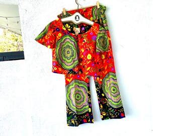 Vintage 60s 70s Malihini Hawaiian Shirt Pants Set 1960s 1970s Tiki